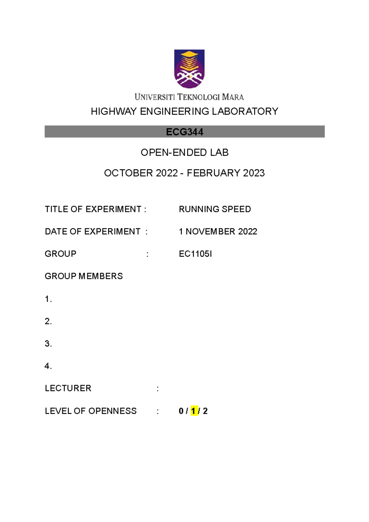 Running Speed - LAB REPORT - HIGHWAY ENGINEERING LABORATORY ECG OPEN ...