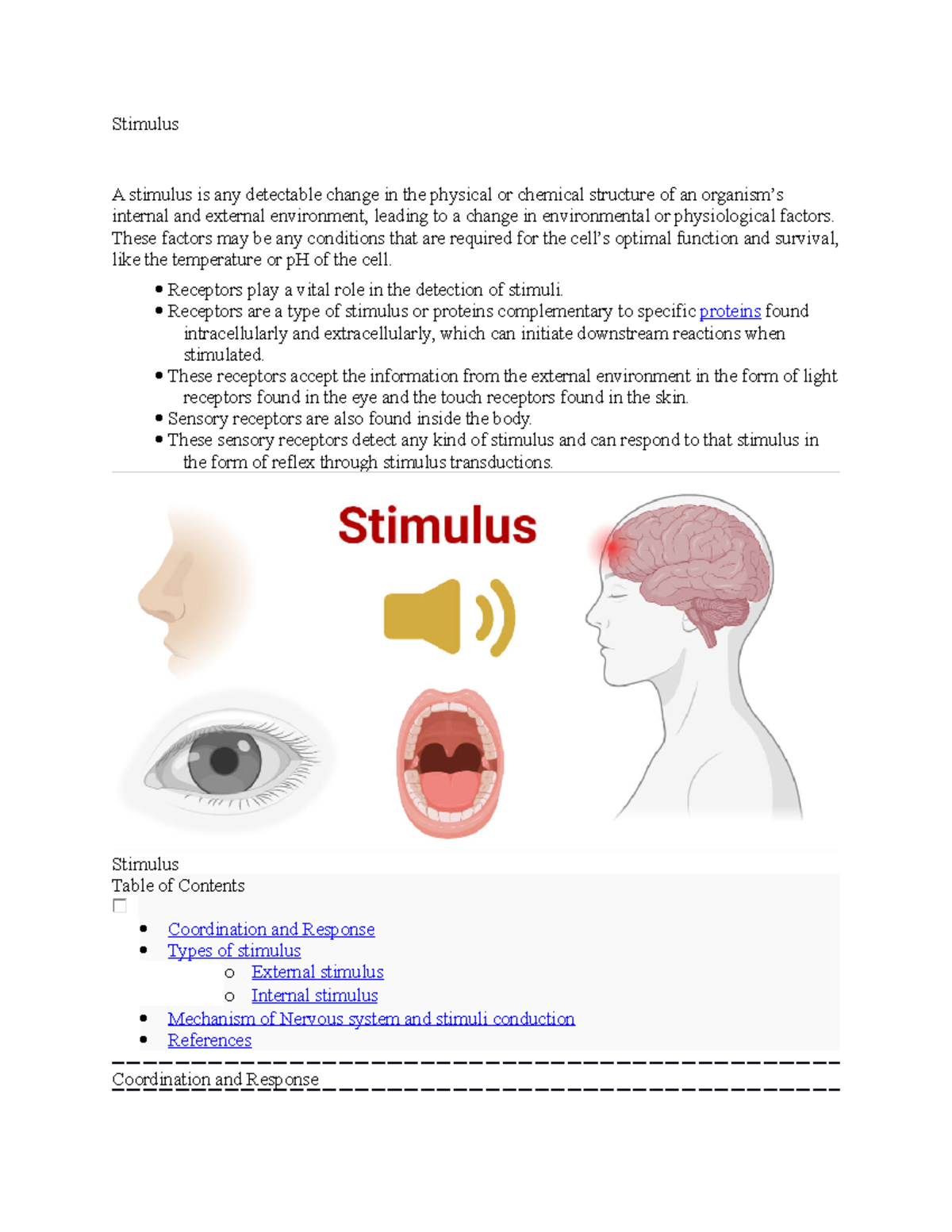 Stimulus - Notes - Stimulus A stimulus is any detectable change in the ...