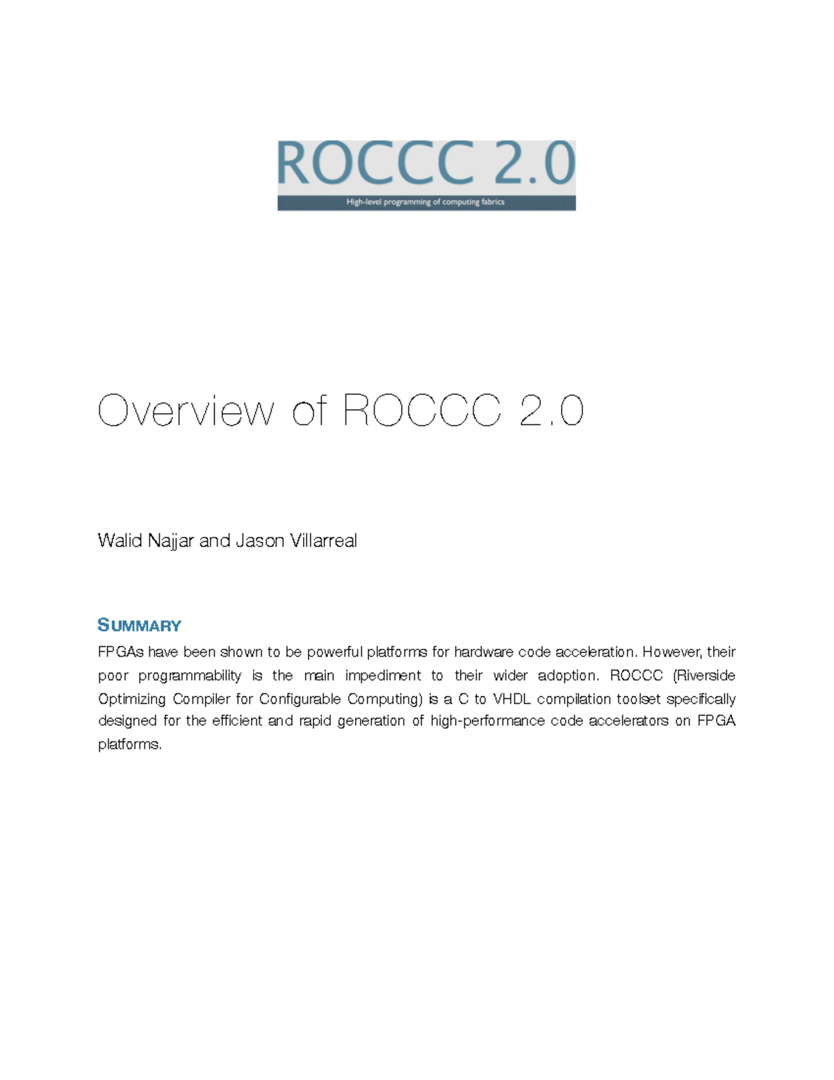Roccc-Overview - hii - Overview of ROCCC 2. Walid Najjar and Jason ...
