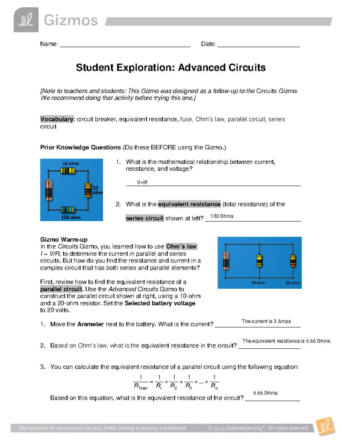 Advanced Circuits Gizmo Kami - Name: ______________________________________ Date: - Studocu