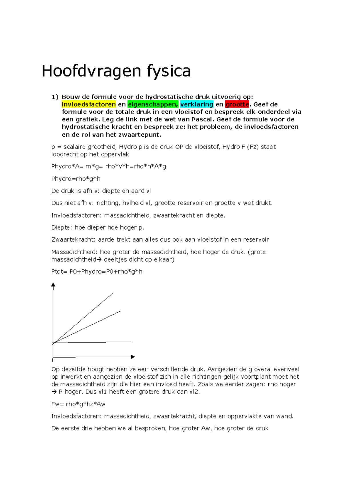 EX vragen FYS vs3 - Hoofdvragen fysica 1) Bouw de formule voor de ...
