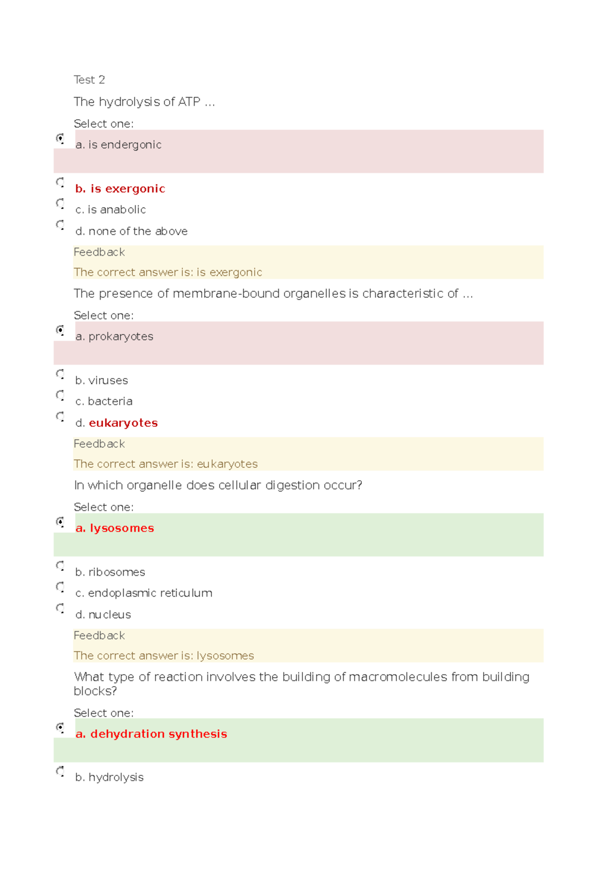 Test 2 - second part of the quizzes for the course BIOL 1301 ...
