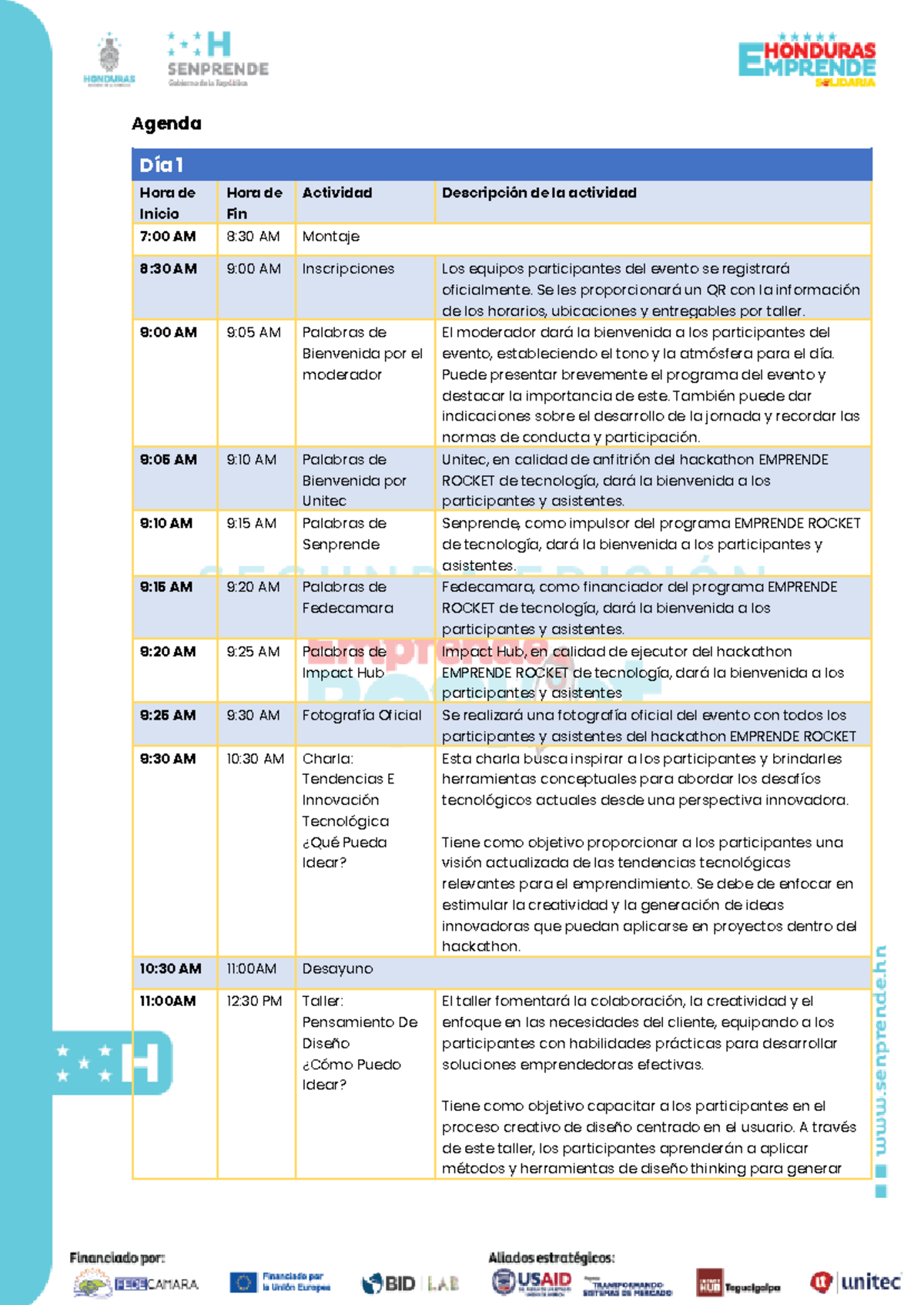Agenda - Hackathon Emprende Rocket - Agenda Día 1 Hora de Inicio Hora ...