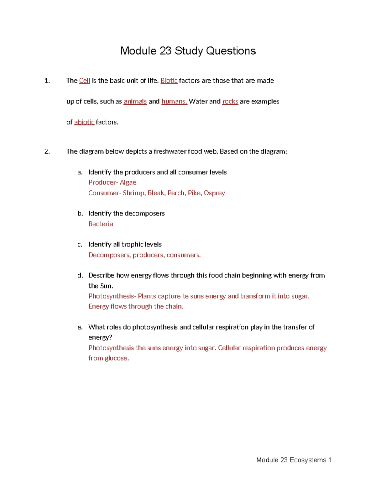 Module 23 Study Questions - Module 23 Study Questions 1. The Cell is ...