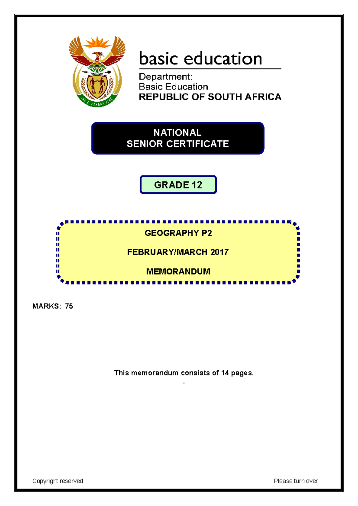 Geography P2 Feb-March 2017 Memo Eng - MARKS: 75 This memorandum ...