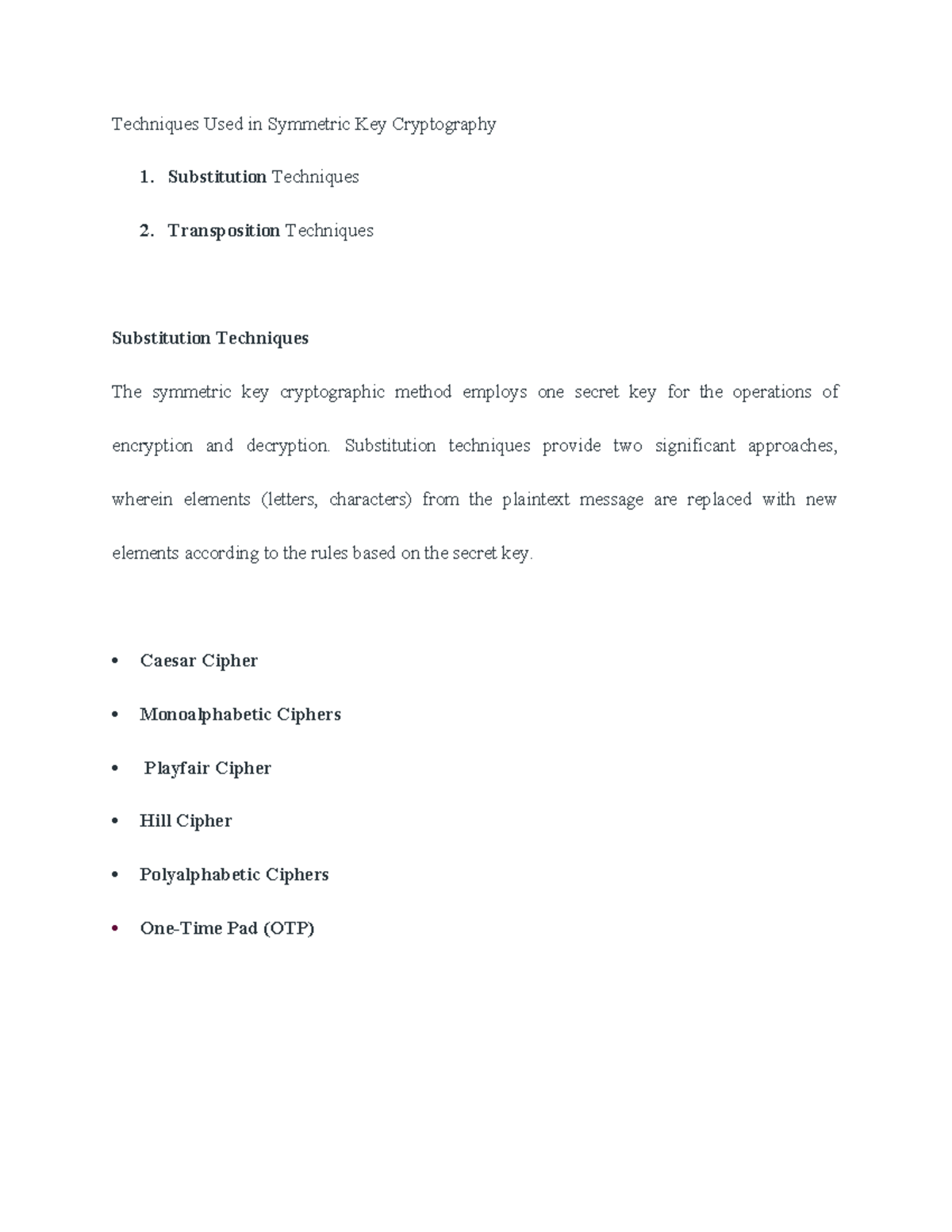 Cryptography Module 1- Part 2 Notes - Techniques Used in Symmetric Key ...