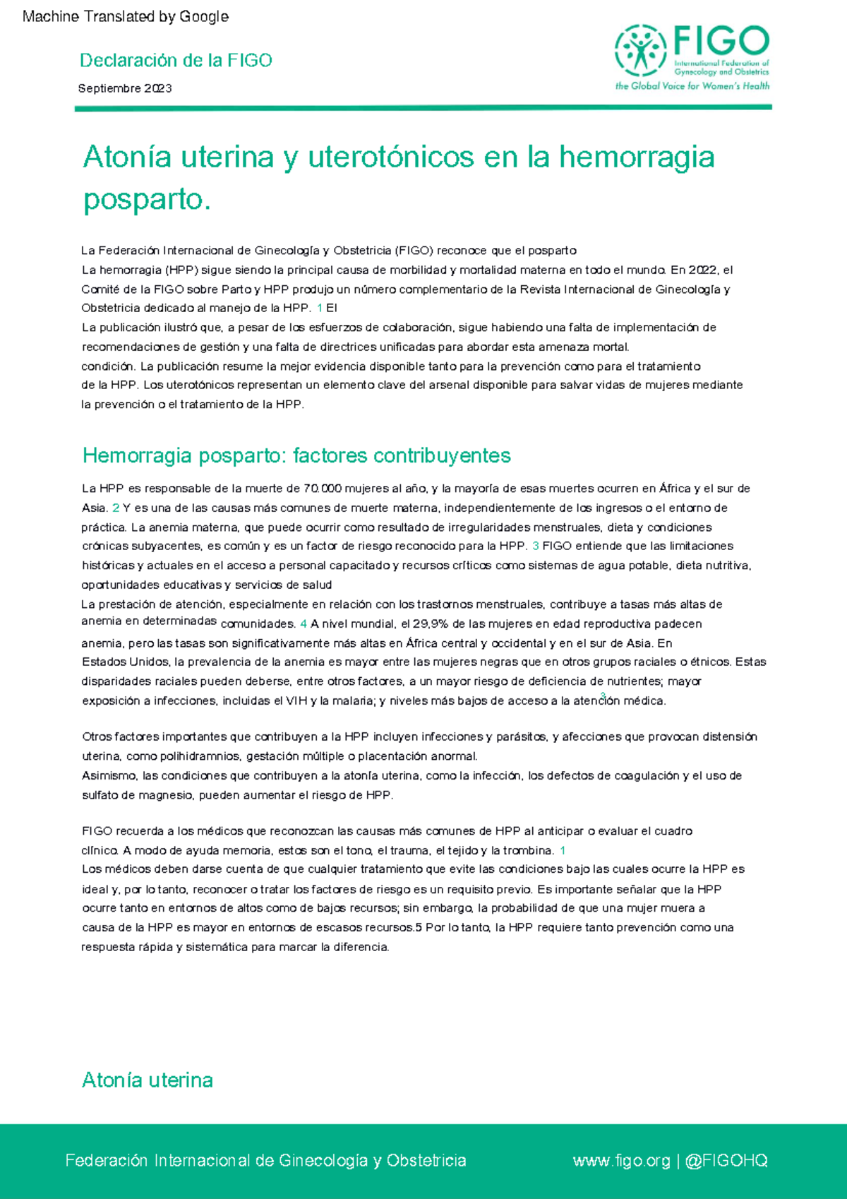 FIGO-Statement-Uterine-atony-uterotonics-PPH-EN 2 - Atonía uterina y ...