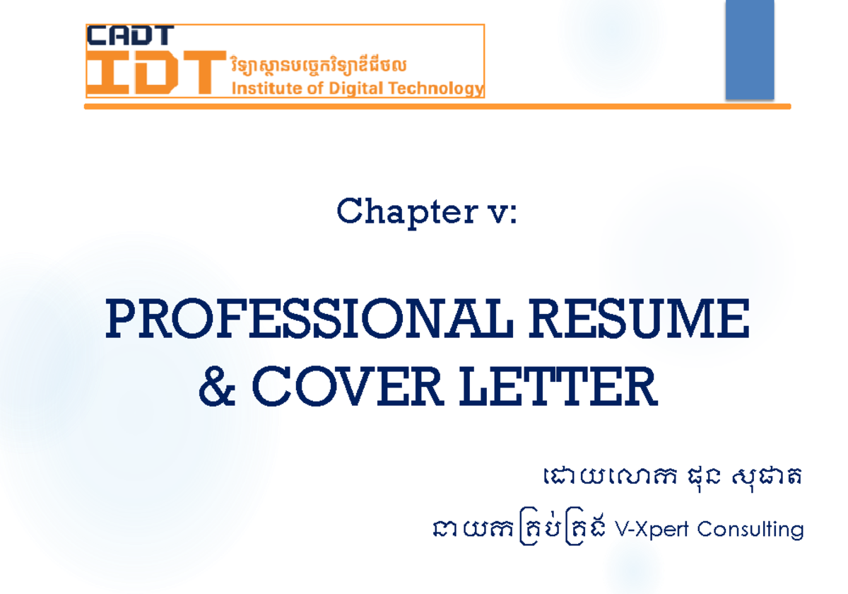 Chapter 5 Professional CV & Cover Letter Writing - Chapter v ...