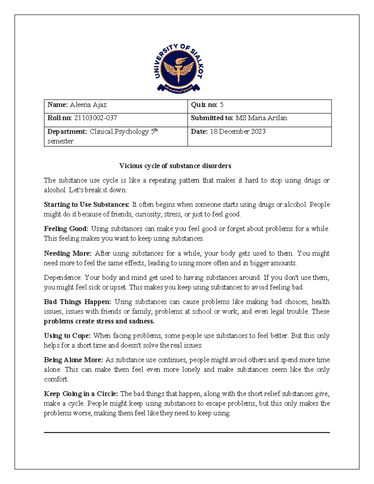 Quiz 4 - this is my quiz - Name: Aleena Ajaz Quiz no: 5 Roll no ...