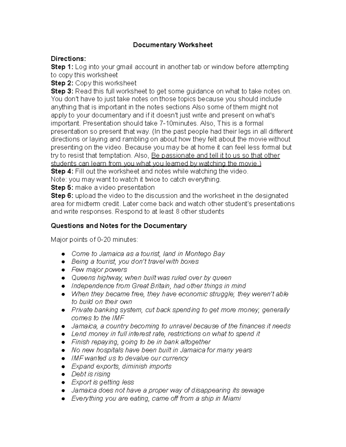 Documentary Questions - Documentary Worksheet Directions: Step 1: Log ...