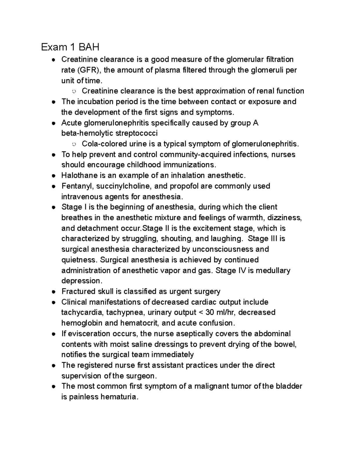 Exam 1 BAH - exam 1 basic prepU notes - Exam 1 BAH Creatinine clearance ...