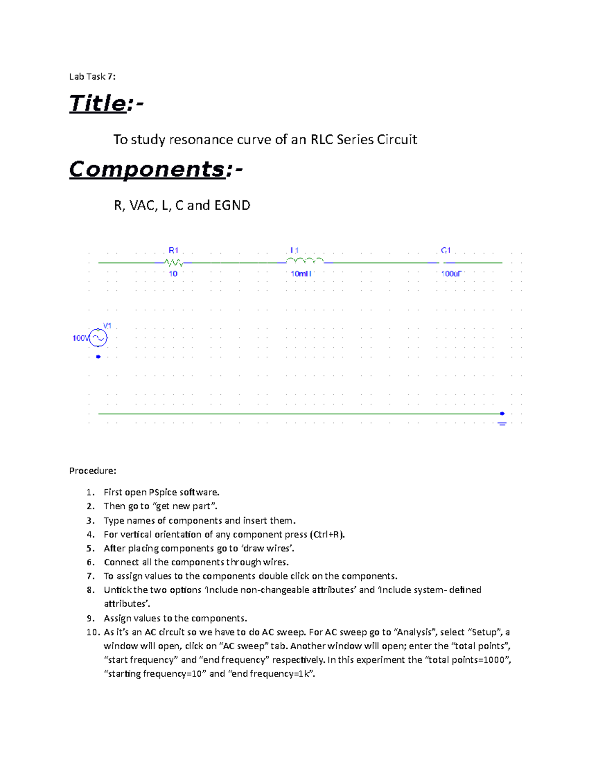 To study resonance curve of an RLC Series Circuit - Lab Task 7: Title ...