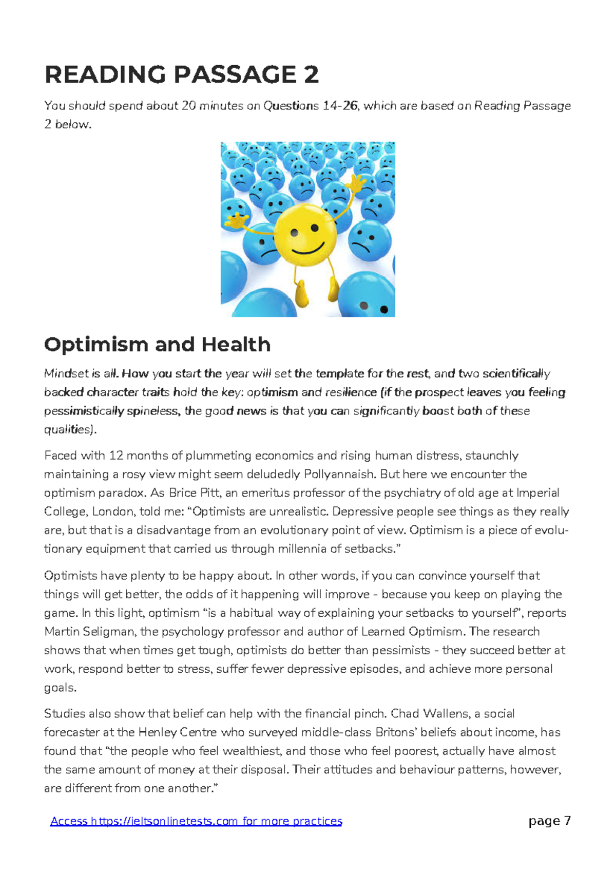 Optimism and Health - vnvhoew - READING PASSAGE 2 You should spend ...