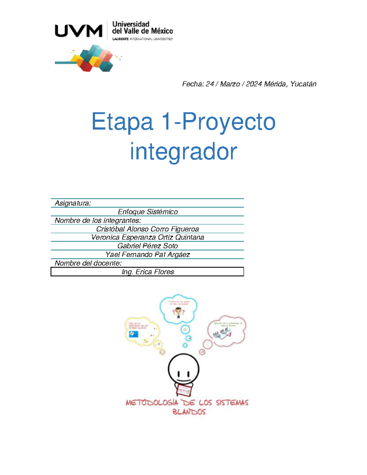 Proyecto Integrador enfoque sistemico - Fecha: 24 / Marzo / 2024 Mérida, Yucatán Etapa 1 ...