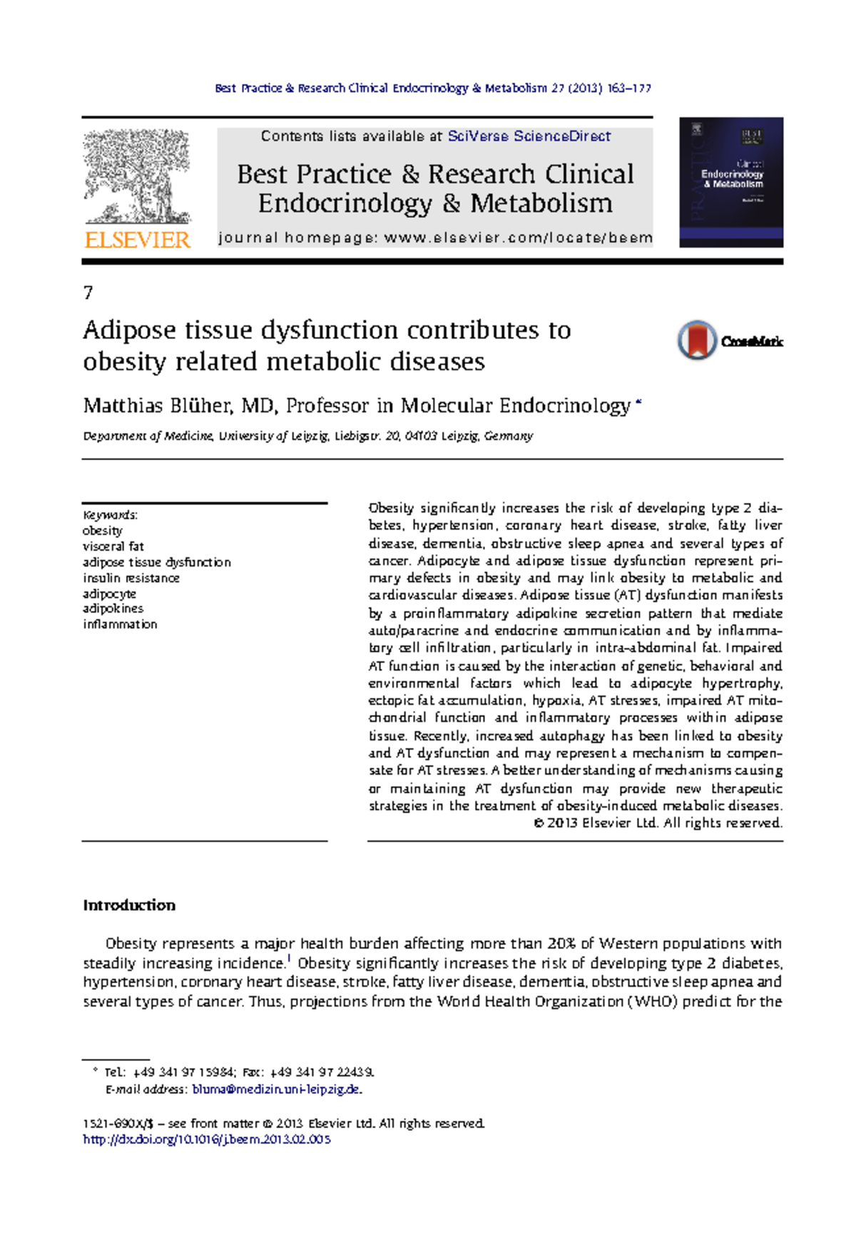 Adipose tissue dysfunction contributes to - 7 Adipose tissue ...
