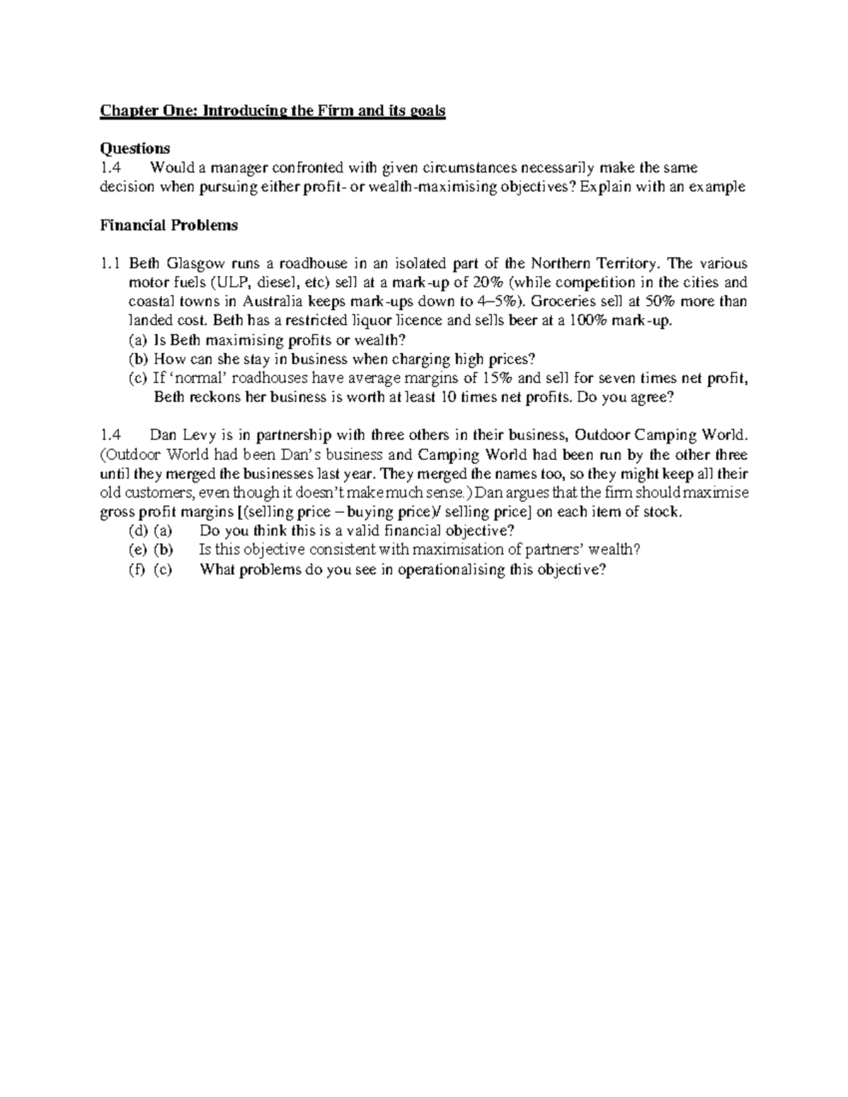 AF208 weeks 1-2 Tutorial - Chapter One: Introducing the Firm and its ...