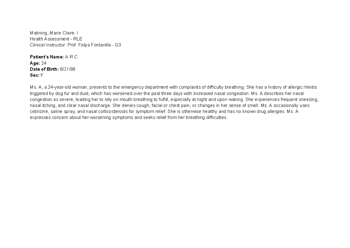 NCP1 Matining-1 - .smcsk - Matining, Marie Claire. I Health Assessment ...