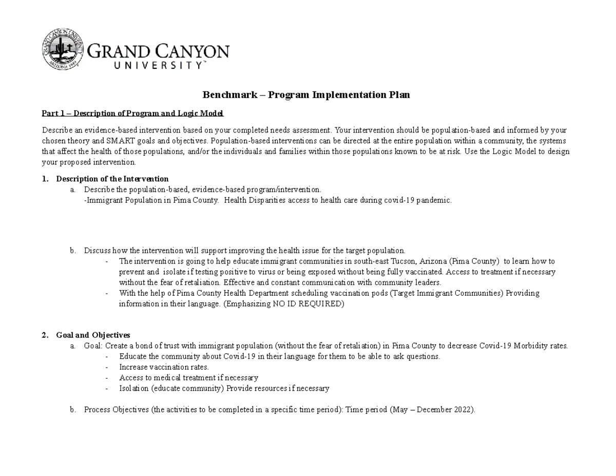 PUB 620 RS6 Guerrero - PUB 620 - Benchmark – Program Implementation Plan Part 1 – Description of ...