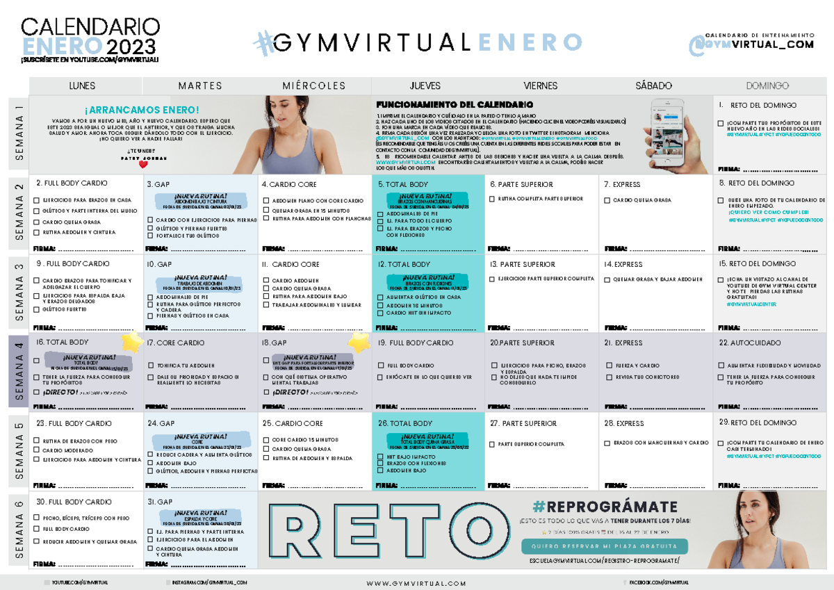 Calendario 2023 enero ejersisio - 4 1. 8. 15. RETO DEL DOMINGO RETO DEL ...