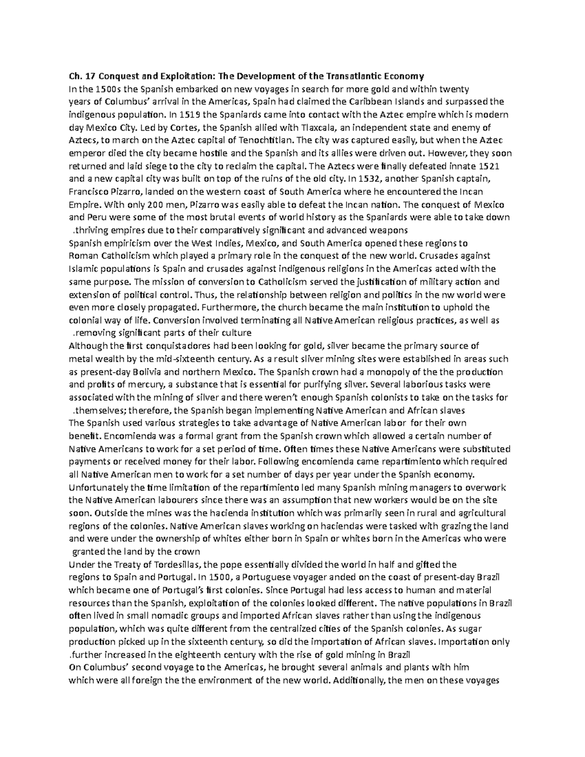 World History assignment- Ch. 17 summary - Ch. 17 Conquest and ...
