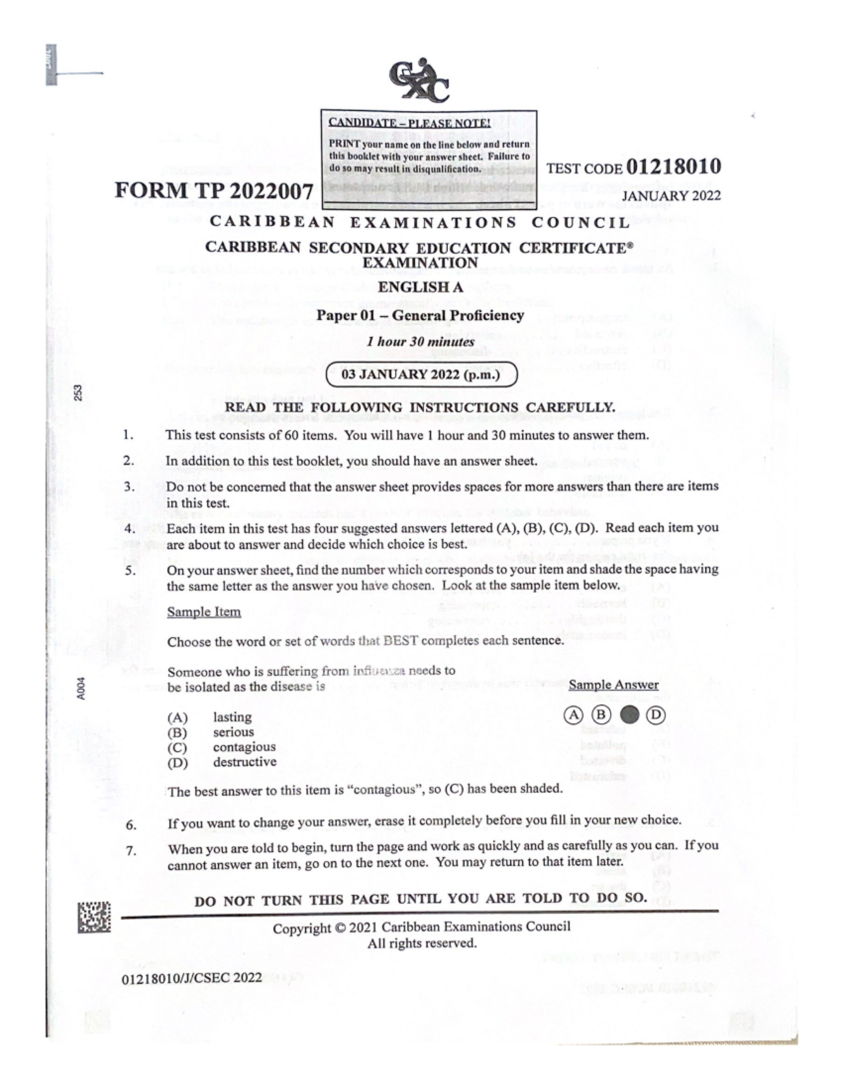 CSEC English A January 2022 P1 - Eng4UL - Studocu