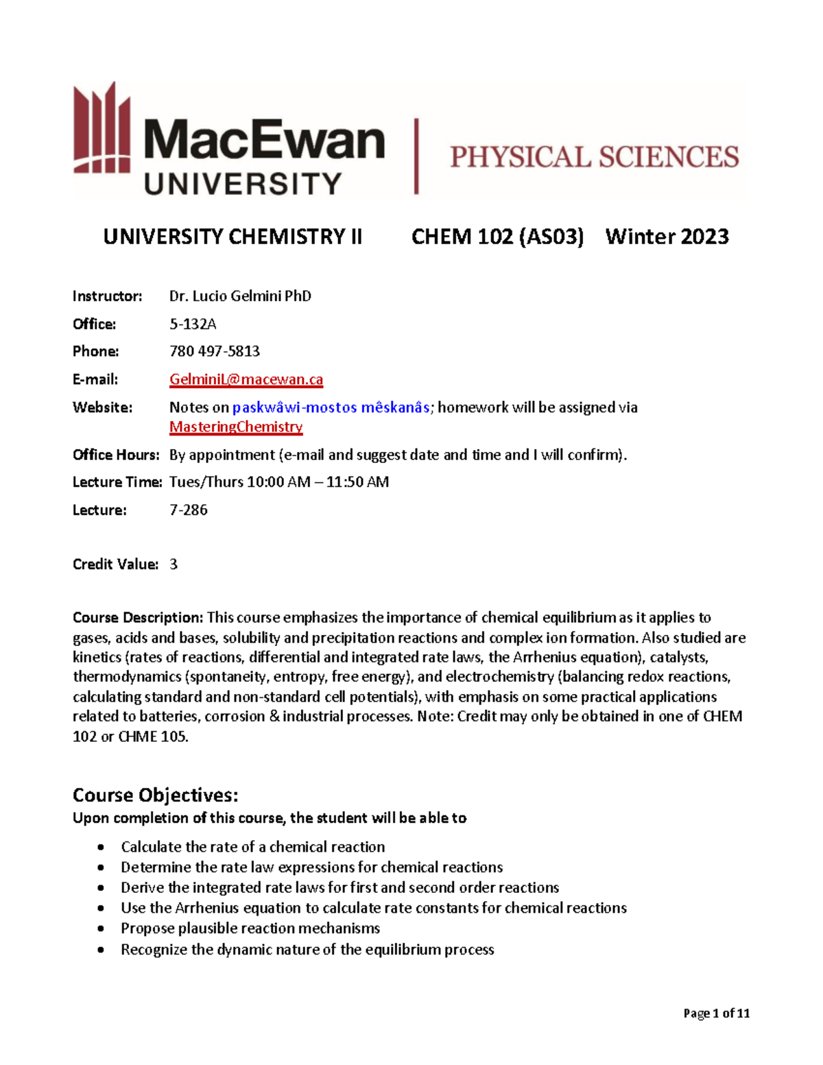 CHEM 102 AS03 Gelmini^J L (W2023) Course Outline - CHEM 102 - MacEwan ...