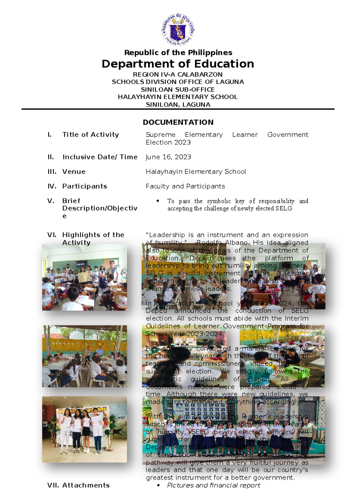 SPG Election - Republic of the Philippines Department of Education ...