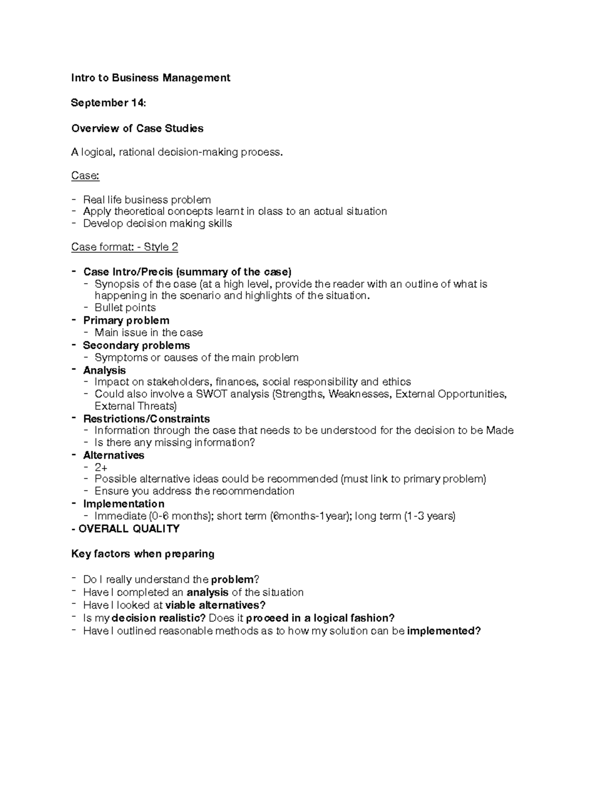 Intro to Business Management- Notes - Intro to Business Management ...