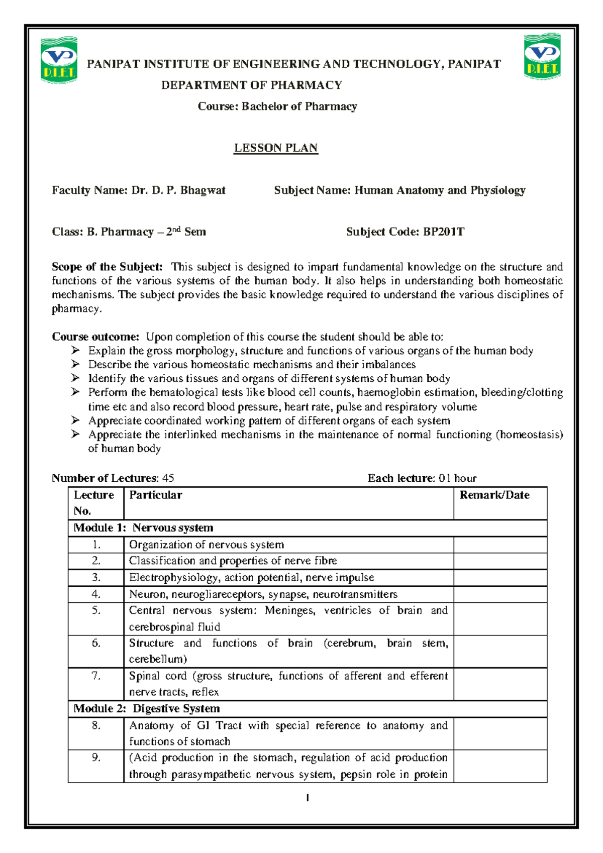 Lesson-plan-HAP - 1 PANIPAT INSTITUTE OF ENGINEERING AND TECHNOLOGY ...