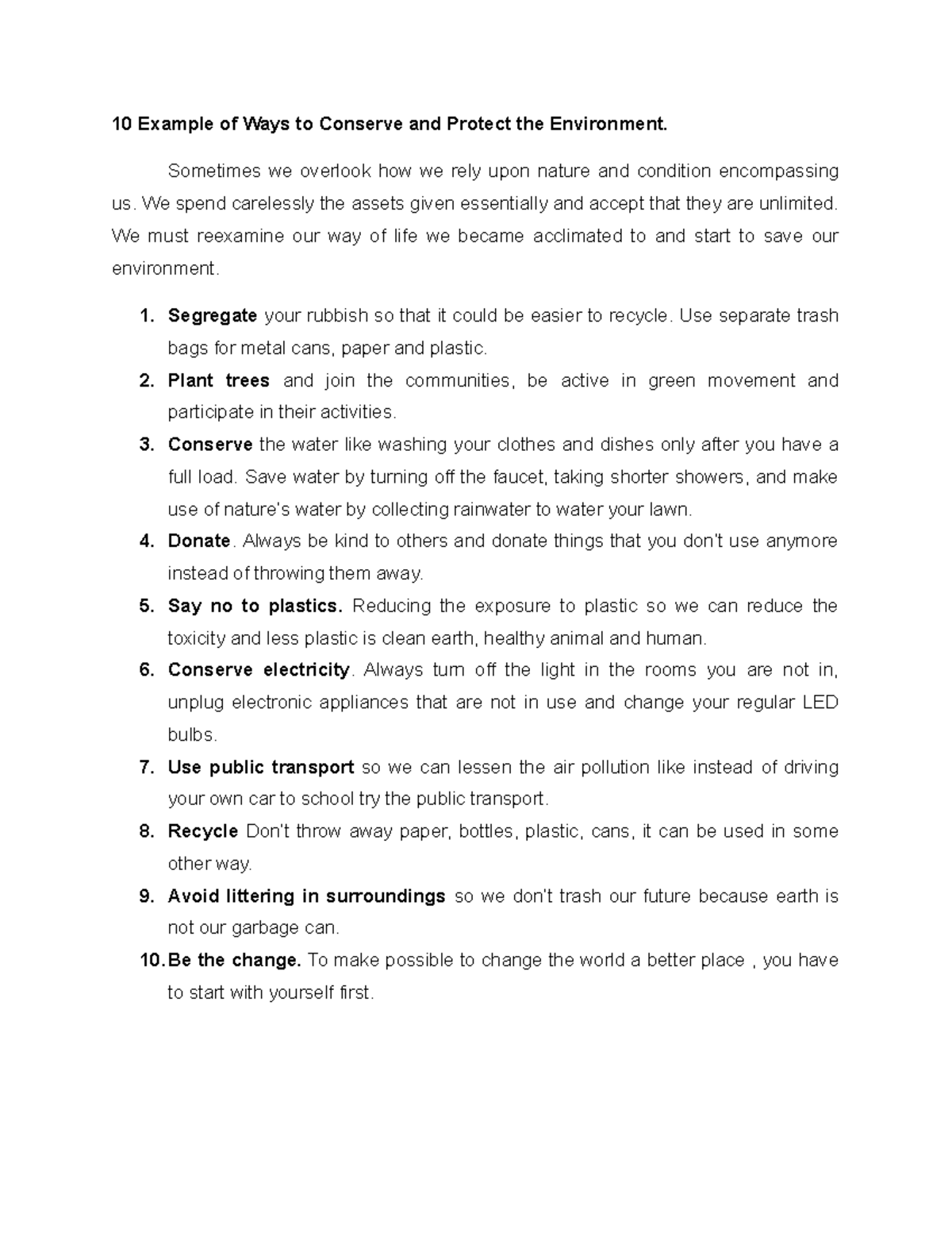 Example of Ways to Conserve and Protect the Environment - Sometimes we ...