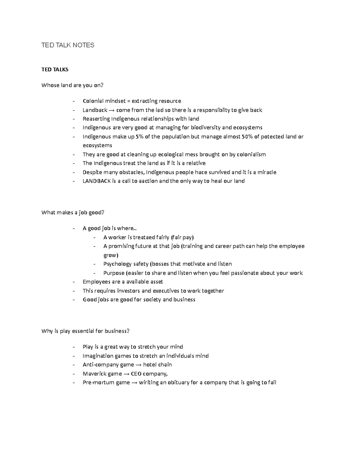 TED TALK Notes - TED TALK NOTES TED TALKS Whose land are you on ...