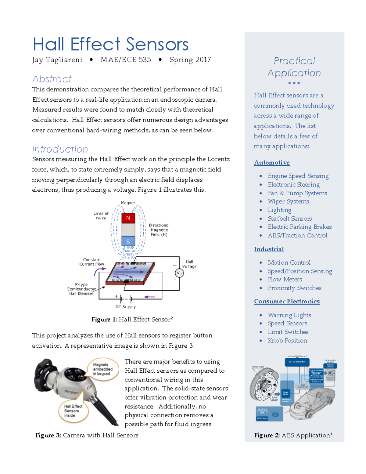 Hall effect sensors - Hall Effect Sensors Jay Tagliareni • MAE/ECE 535 ...