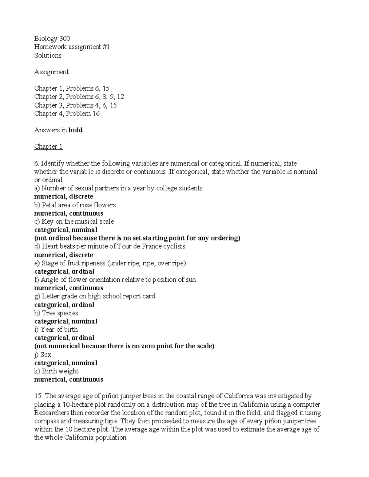 Hw1 answers - good - Biology 300 Homework assignment Solutions ...