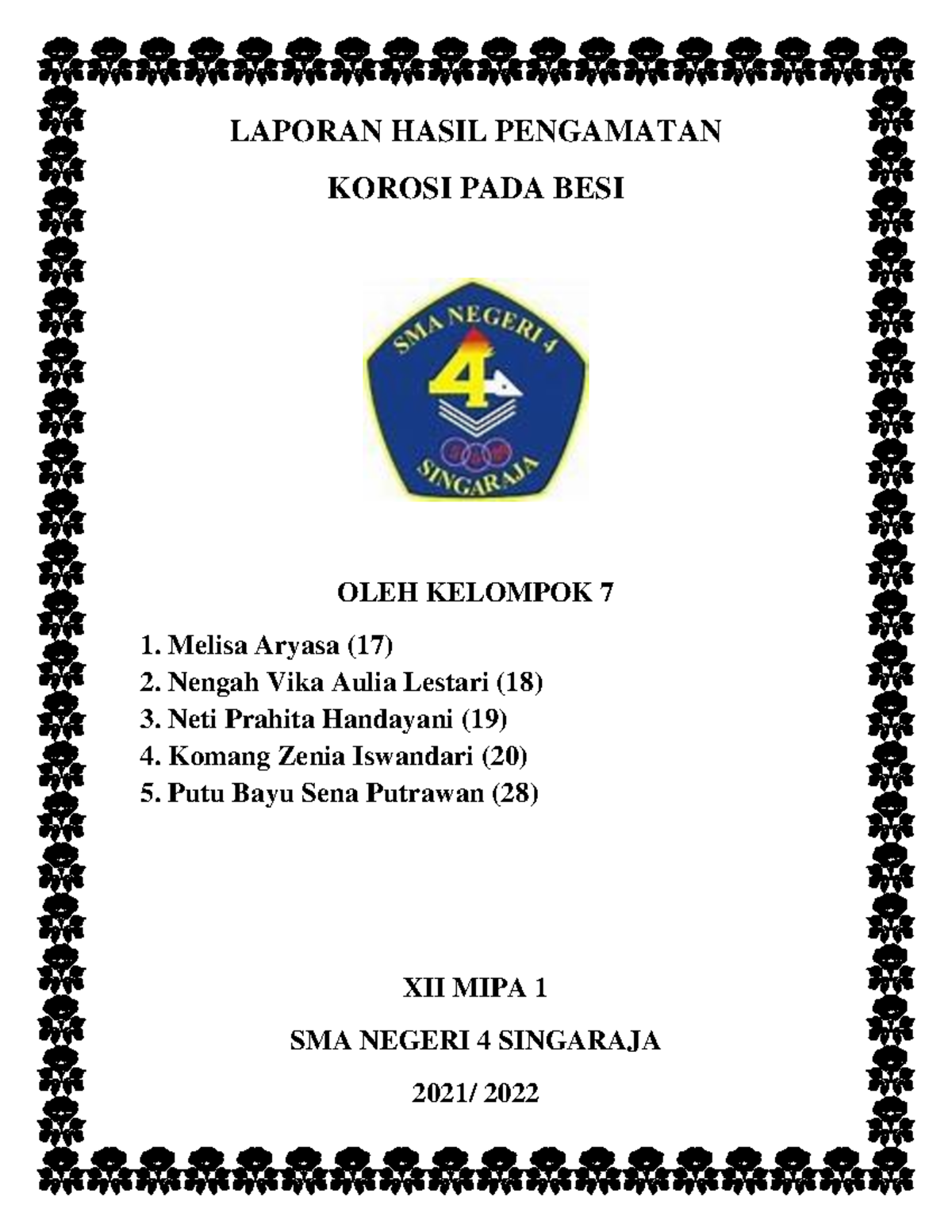 Tugas Kelompok 7 Kimia - Perkaratan BESI 1 - LAPORAN HASIL PENGAMATAN ...