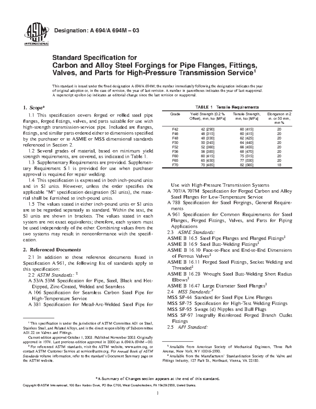 ASTM A694 - Norma - Designation: A 694/A 694M – 03 Standard ...