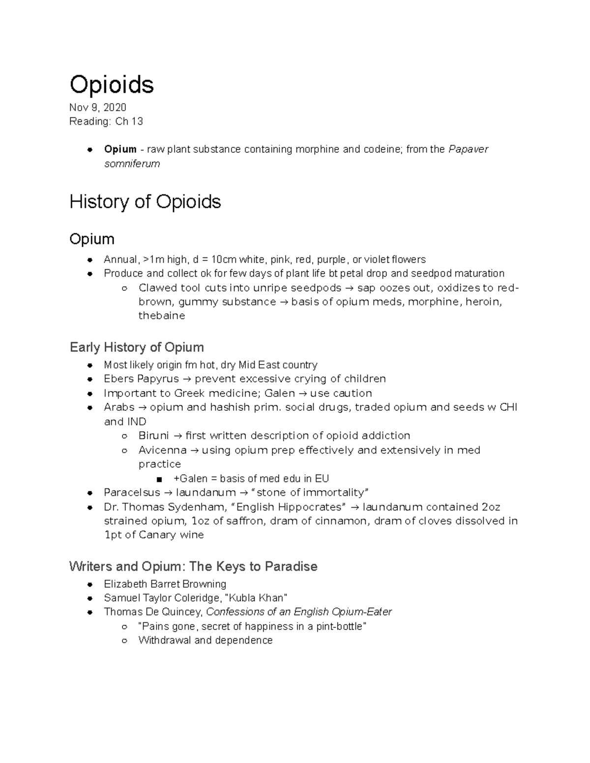 Opioids . - Opioids Nov 9, 2020 Reading: Ch 13 Opium - raw plant ...