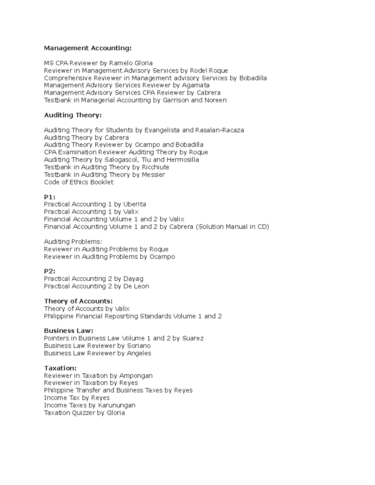 16603168 List of Reviewers for Cpa Board Exam - Management Accounting ...