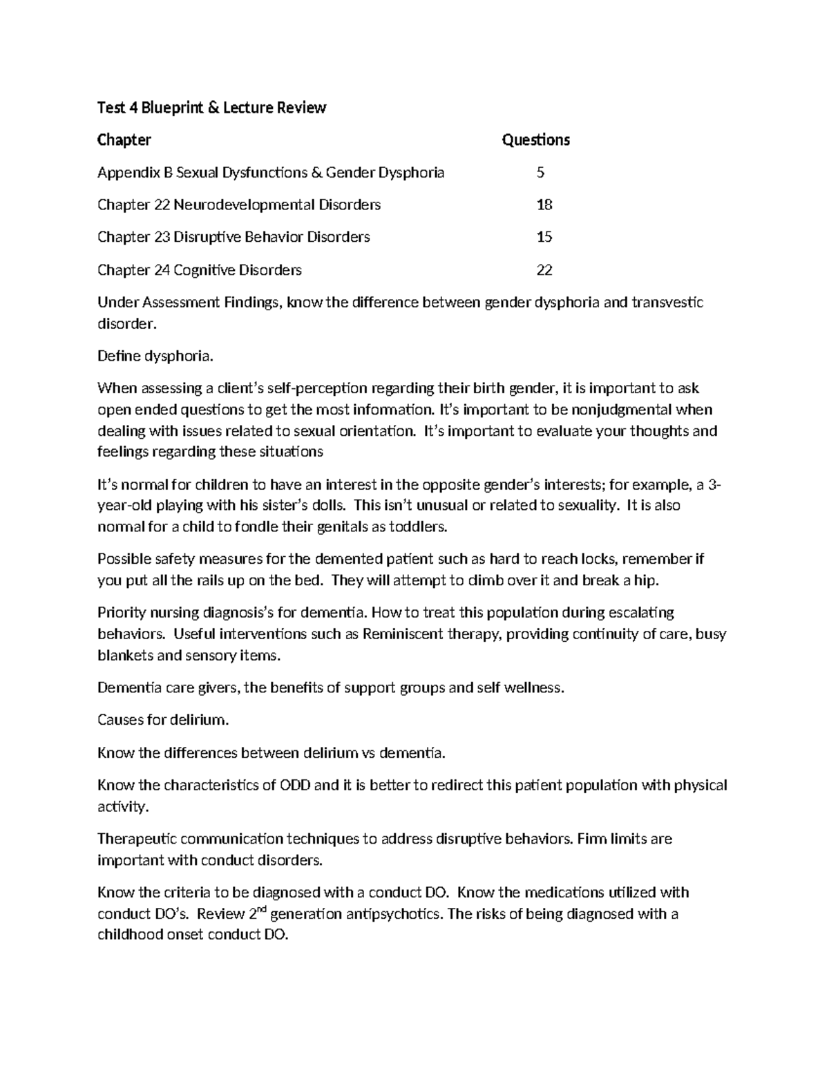 Exam 4 Blueprint & Lecture Review - Test 4 Blueprint & Lecture Review ...