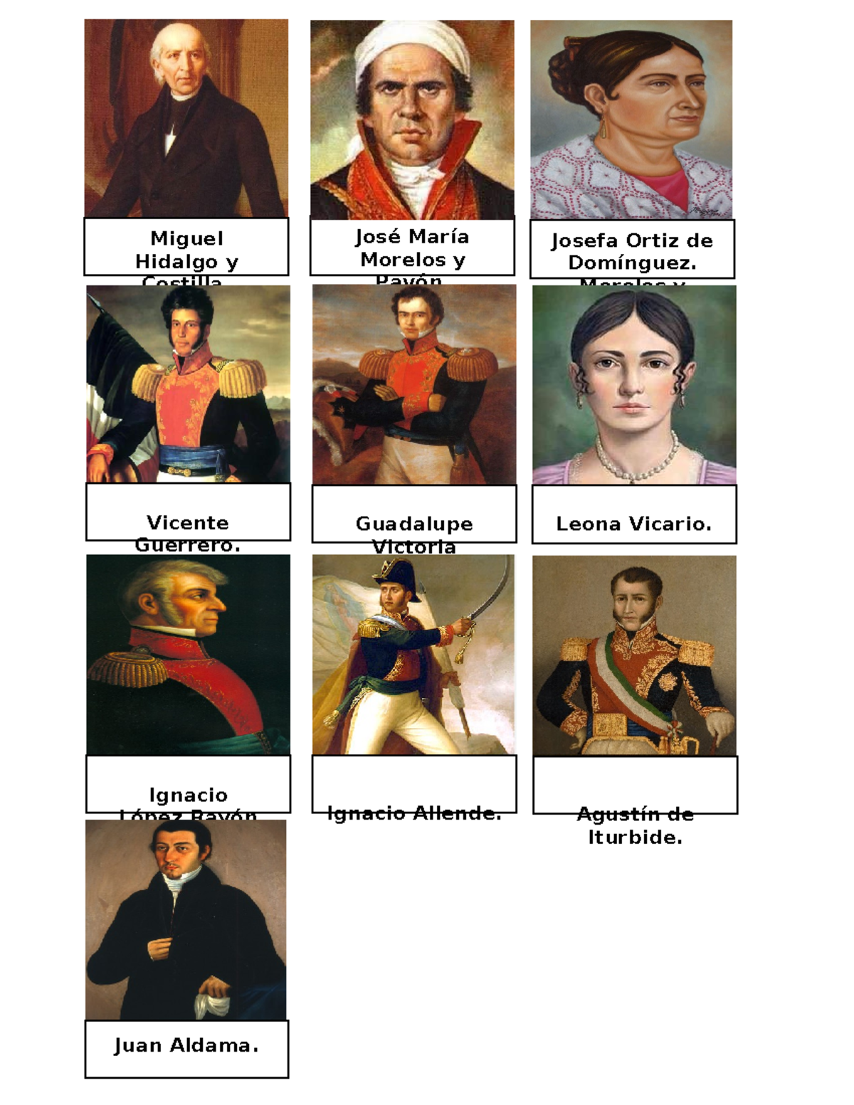 Heroes DE LA Independencia - Miguel Hidalgo y Costilla. José María Morelos y Pavón. Josefa Ortiz ...