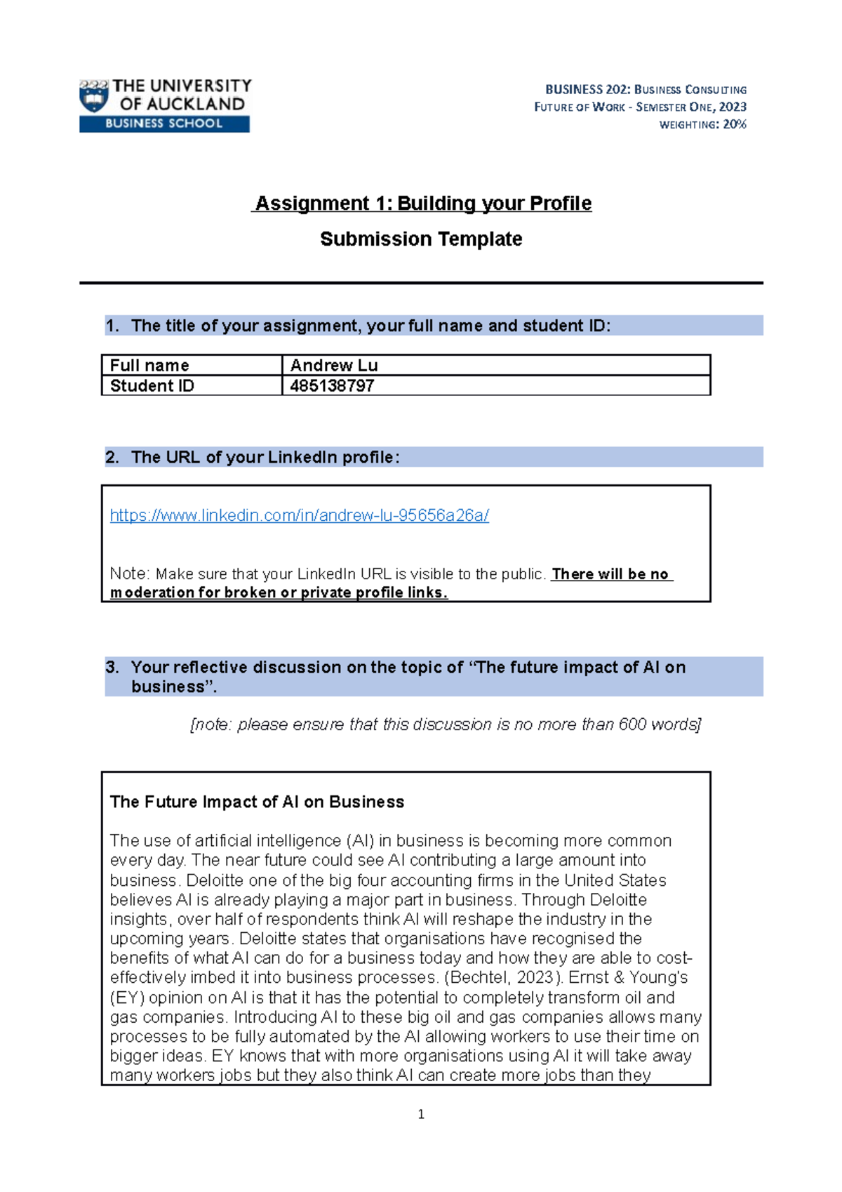 B202-Assignment 1 Submission Template v1-S1-2023 - BUSINESS 202 ...