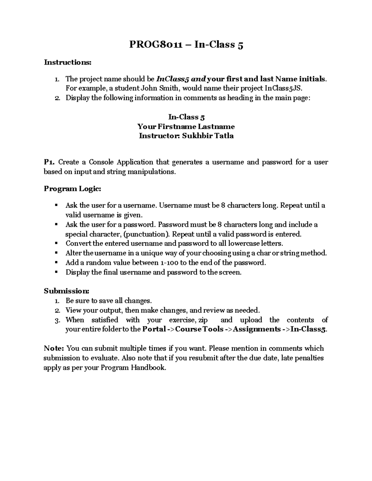 PROG8011 In-Class 5 - Programming: Software Development Techniques - PROG8011 – In-Class 5 - Studocu