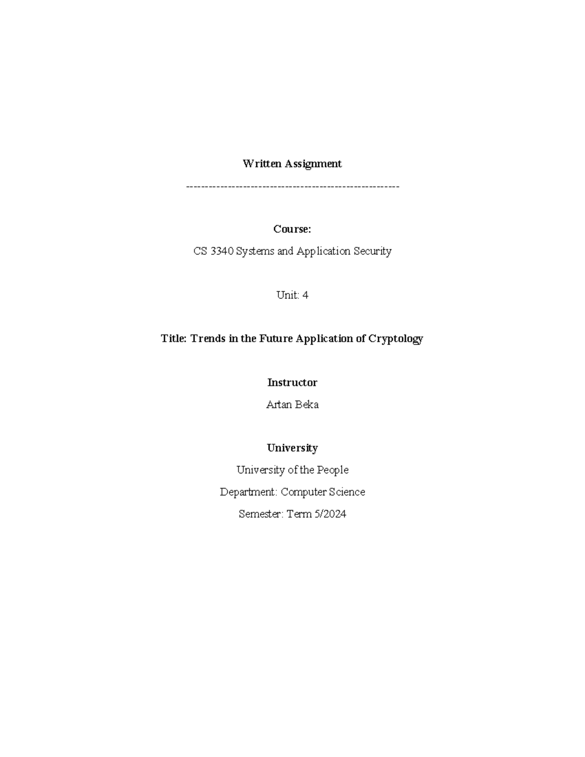 CS 3340 Systems and Application Security unit 4 WA - Written Assignment Course: CS 3340 Systems ...