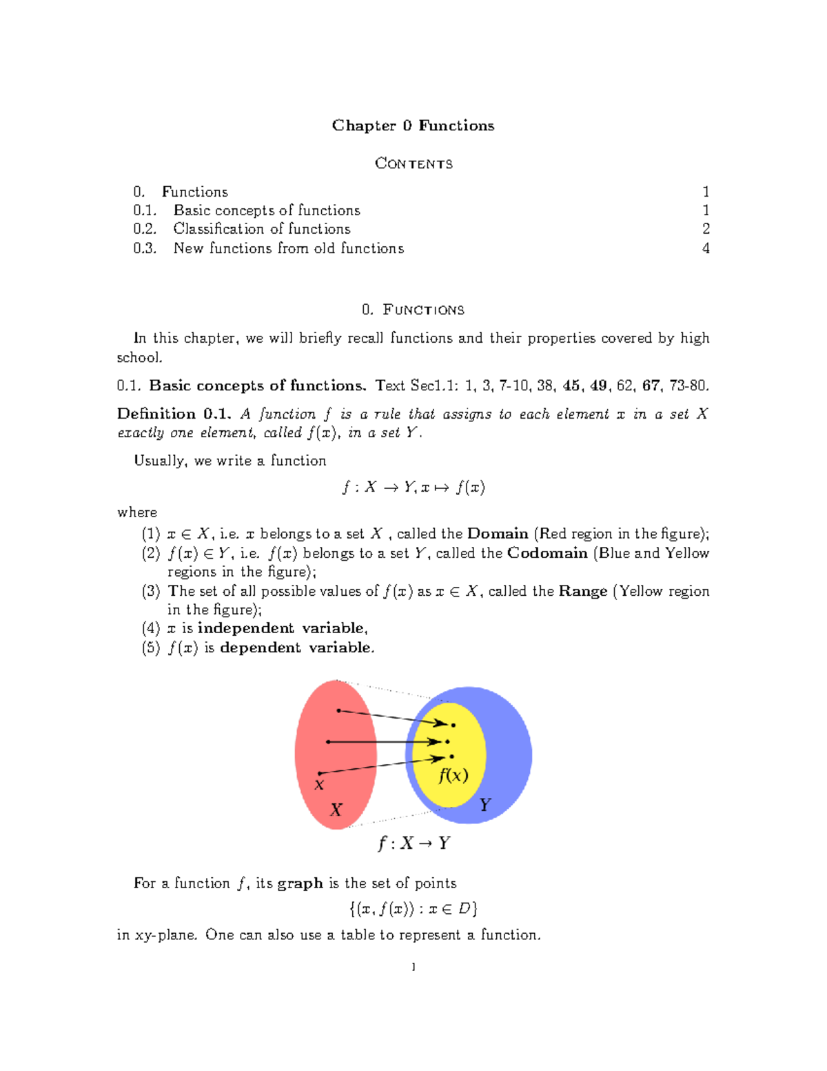 Ch00 - Lecture notes 1 - Chapter 0 Functions Contents 0. Functions 0 ...