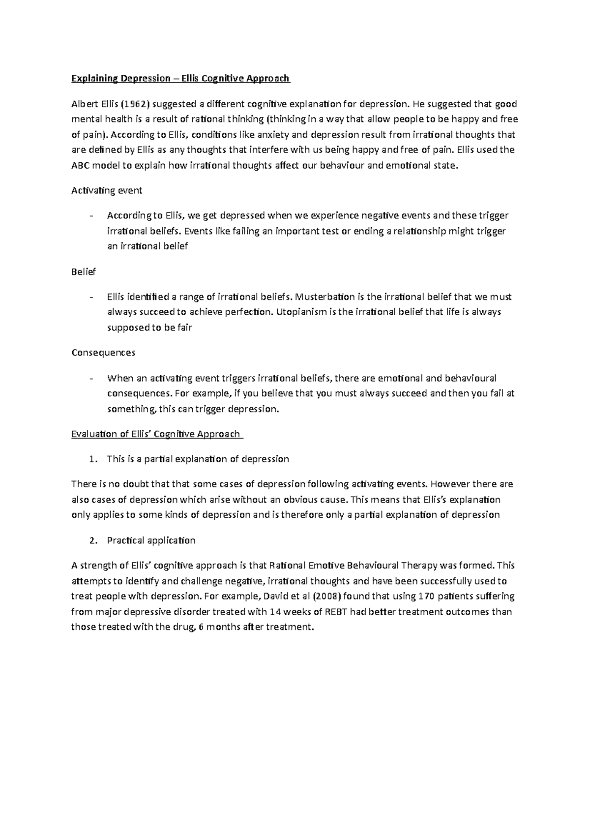 4. Explaining Depression - Ellis Cognitive approach 2 3 - Explaining ...