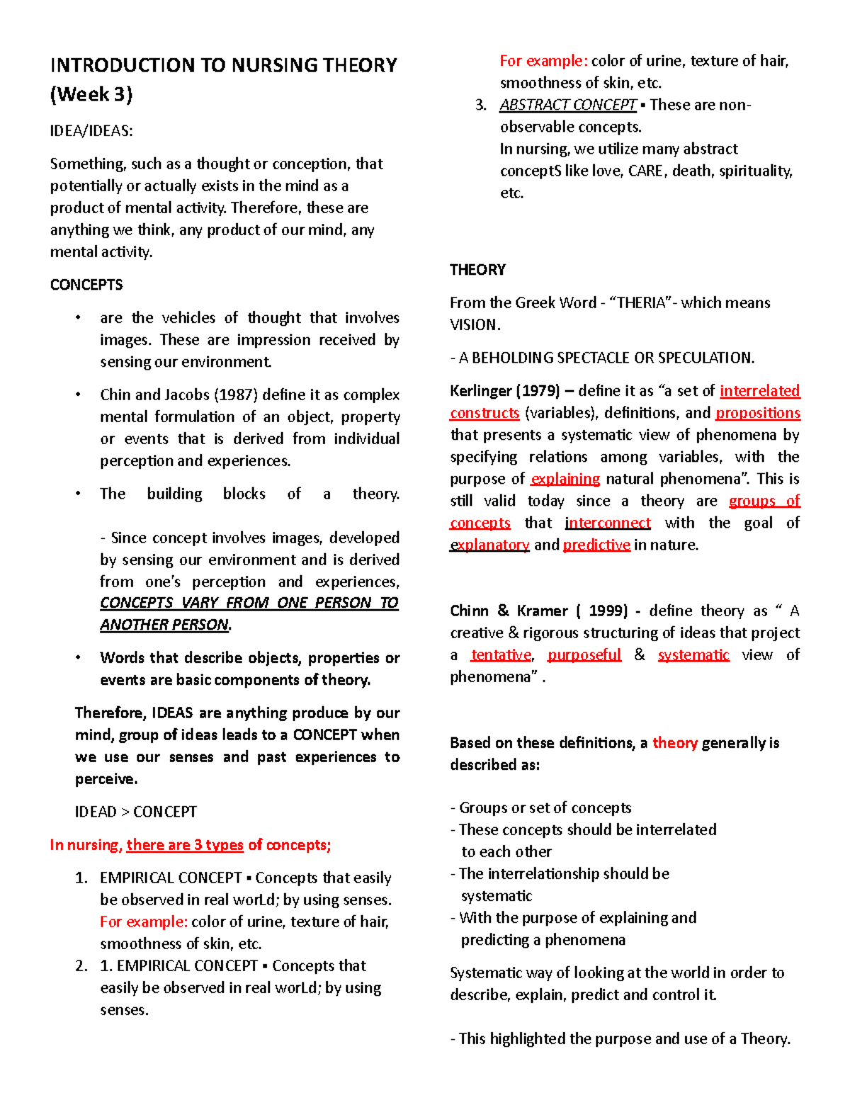 Introduction TO Nursing Theory - INTRODUCTION TO NURSING THEORY (Week 3 ...