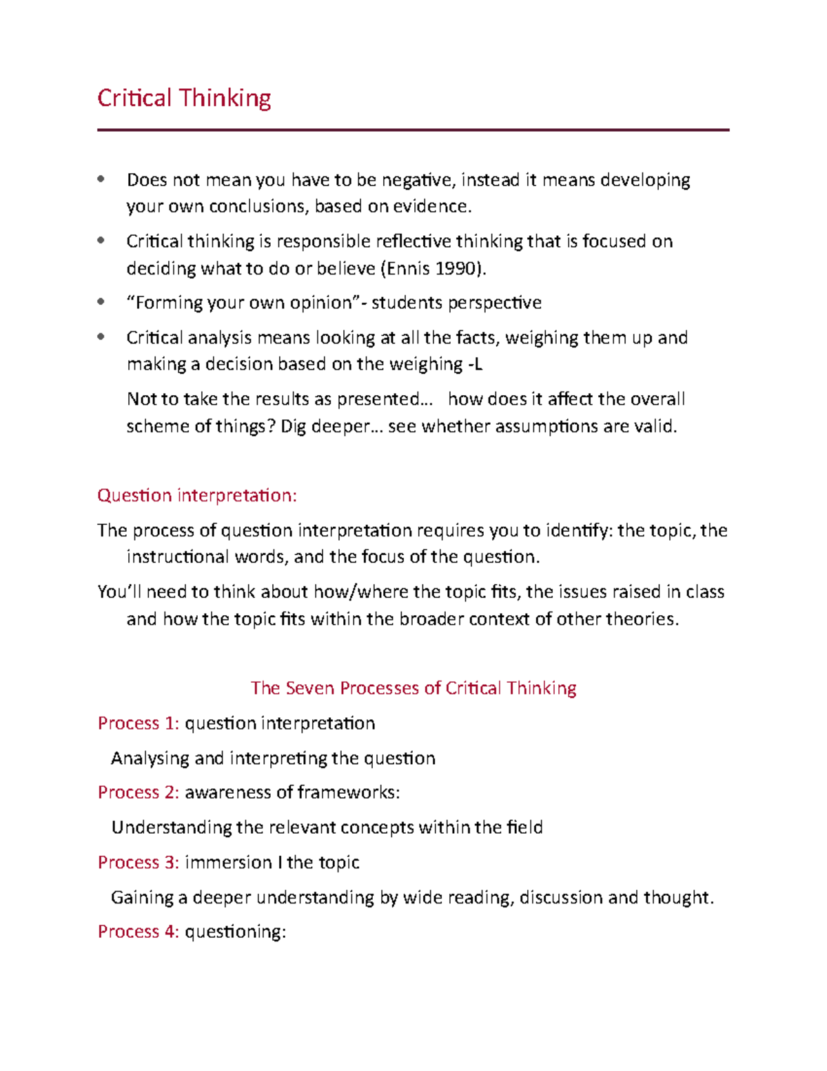 Critical Thinking - notes - Criical Thinking Does not mean you have to ...