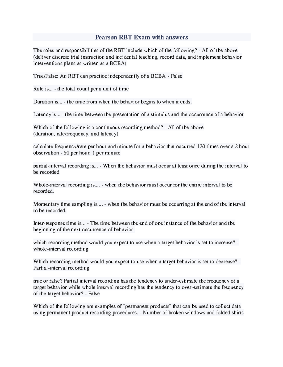 Pearson RBT Exam with answers - .. - the total count per a unit of time ...