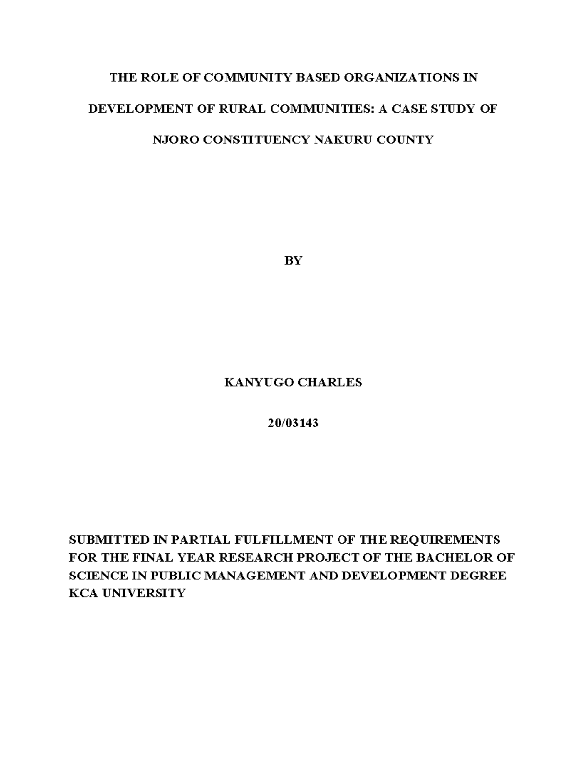 ROLE OF Community Based Organizations IN Development OF Rural ...