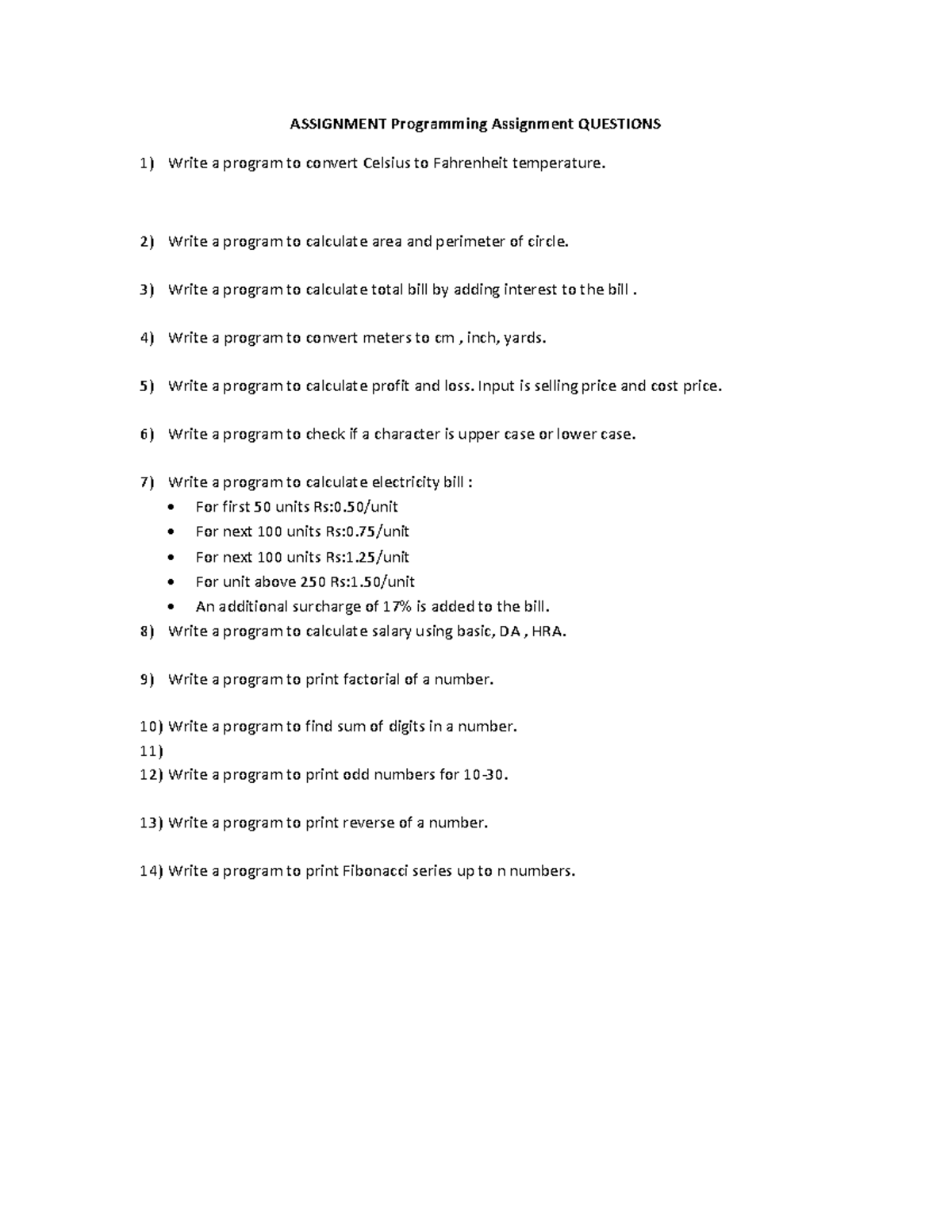 Assignment-questions-chap1and2 - ASSIGNMENT Programming Assignment ...