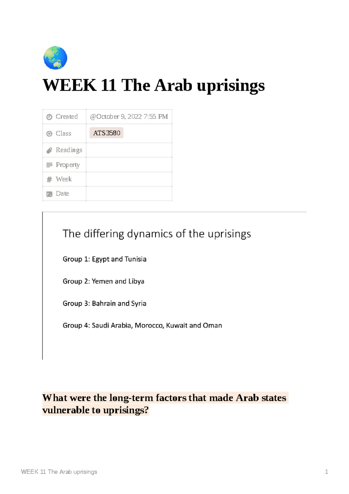 Week11 - Modern middle east lecture notes and powerpoint slides - WEEK ...